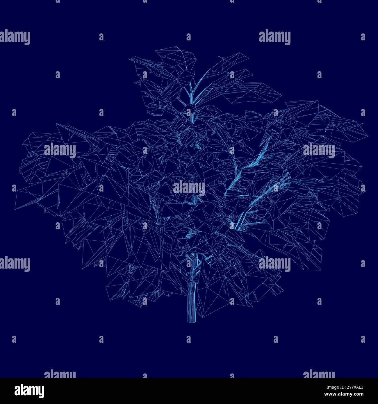 Wireframe tree on dark blue tech background, triangles style design ...