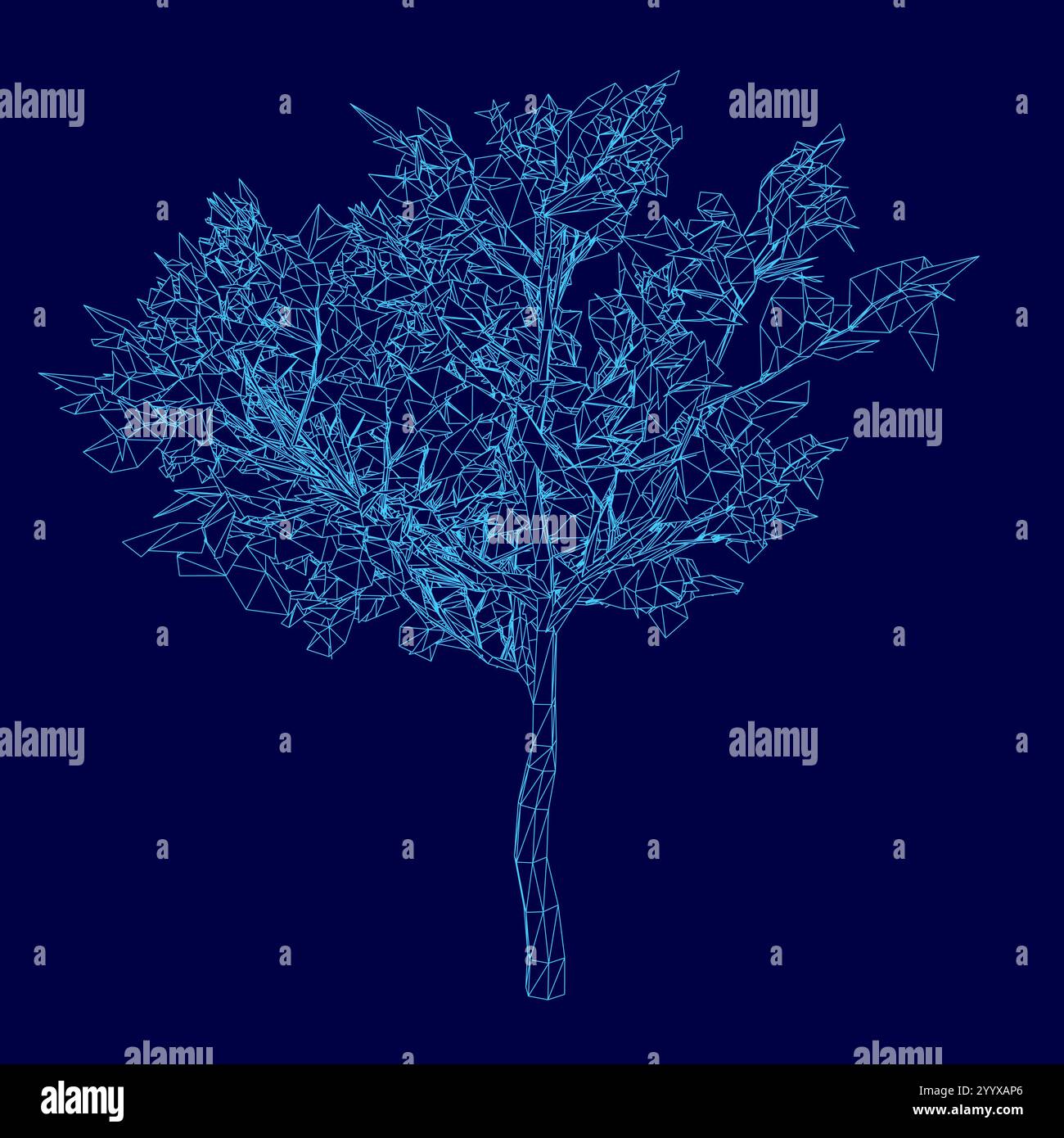 Wireframe tree on dark blue tech background, triangles style design ...