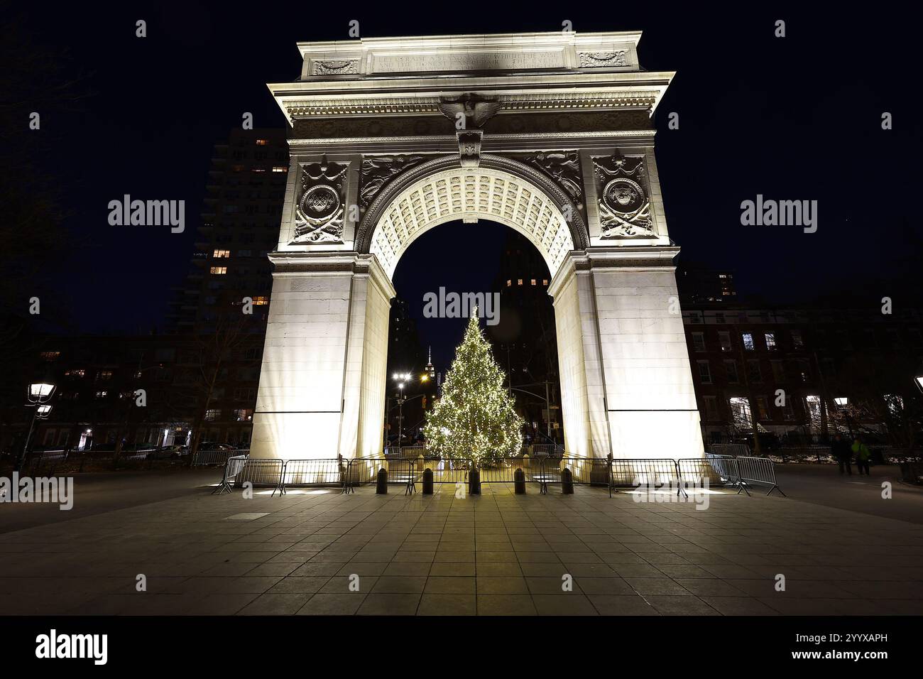 The Christmas tree inside the arch at Washington Square Park in New York, N.Y., Sunday, Dec. 22 ...