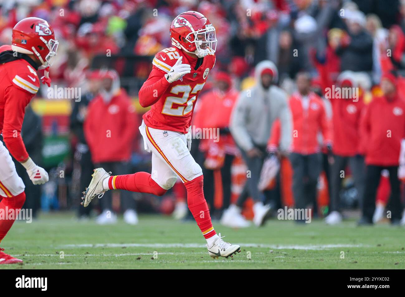 Kansas City, MO, USA. 21st Dec, 2024. Kansas City Chiefs cornerback ...