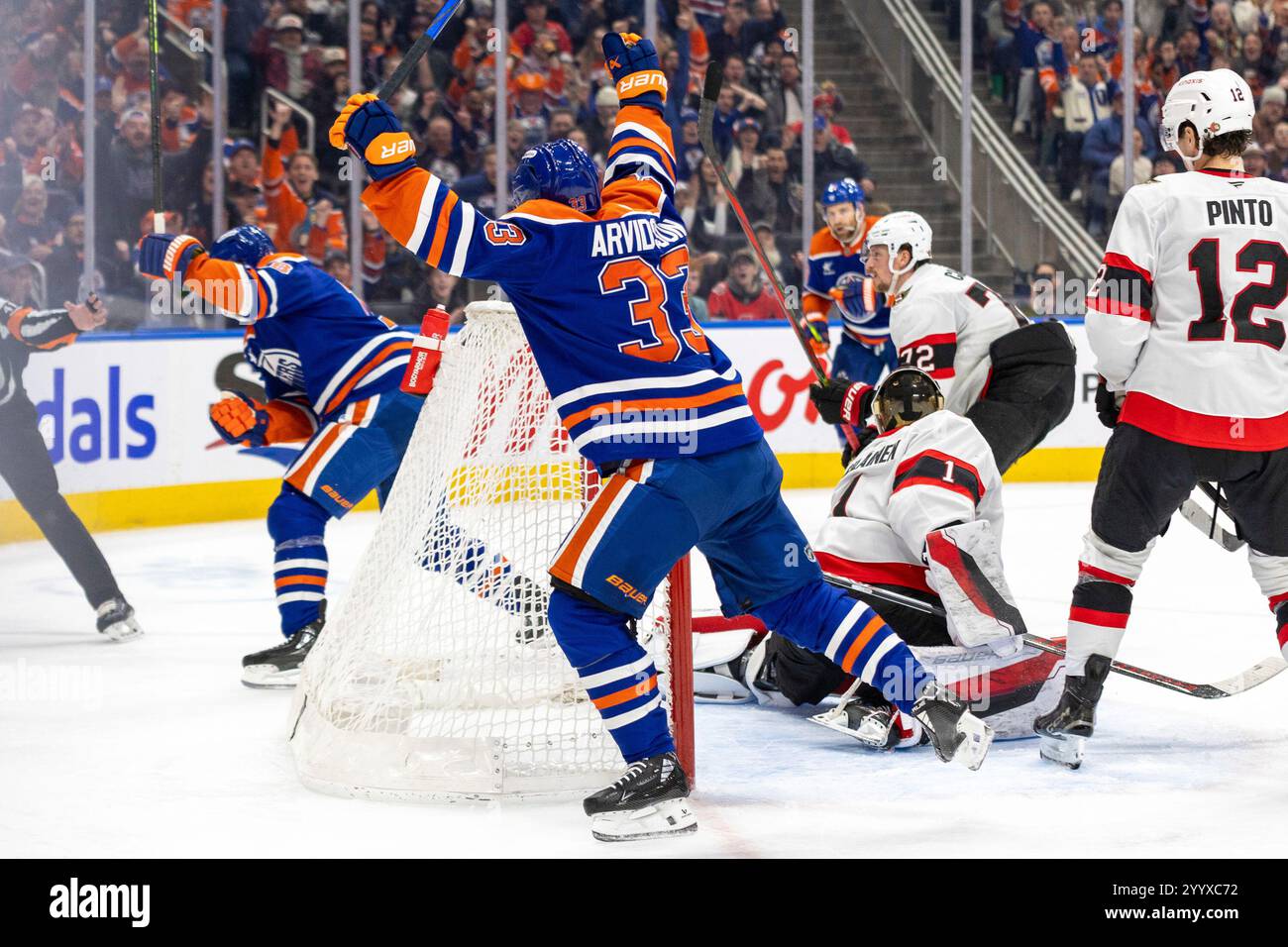 Edmonton Oilers' Viktor Arvidsson (33) celebrates after a goal by ...