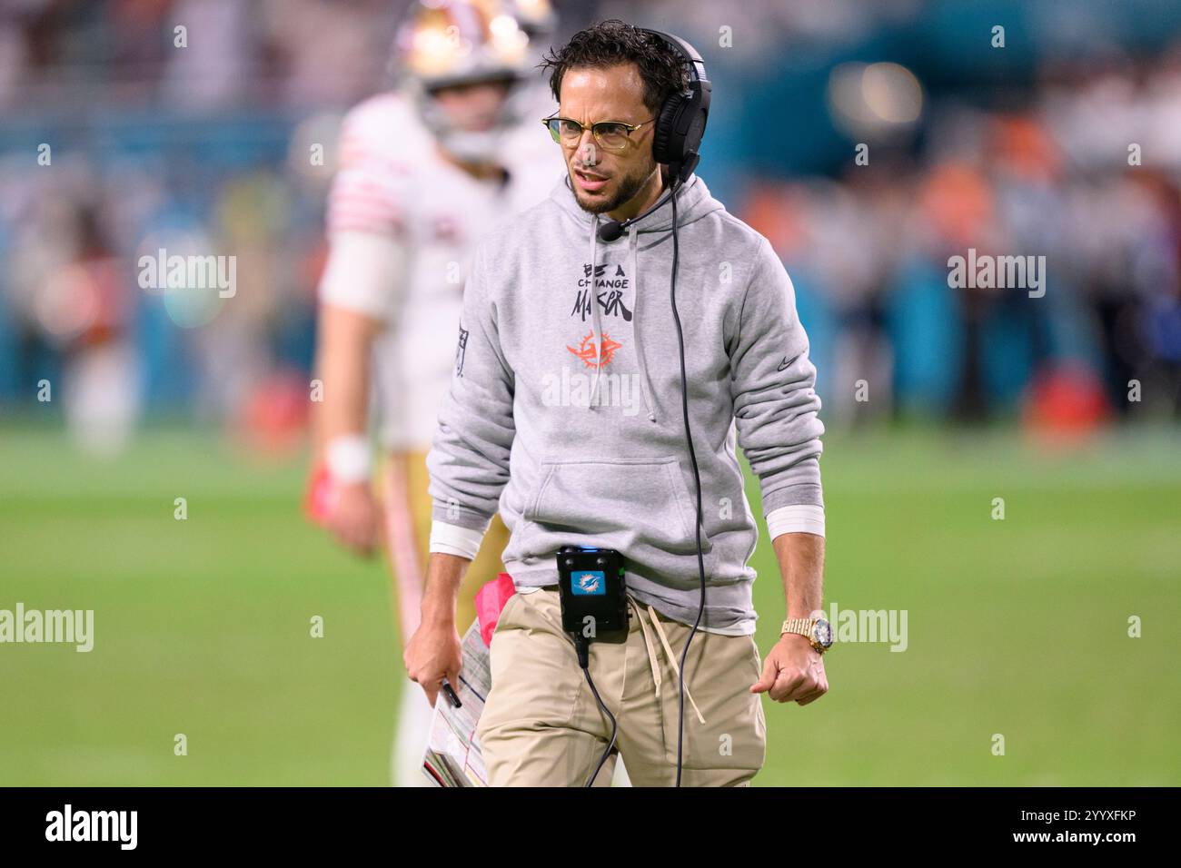 Miami Dolphins head coach Mike McDaniel reacts as he walls onto the ...
