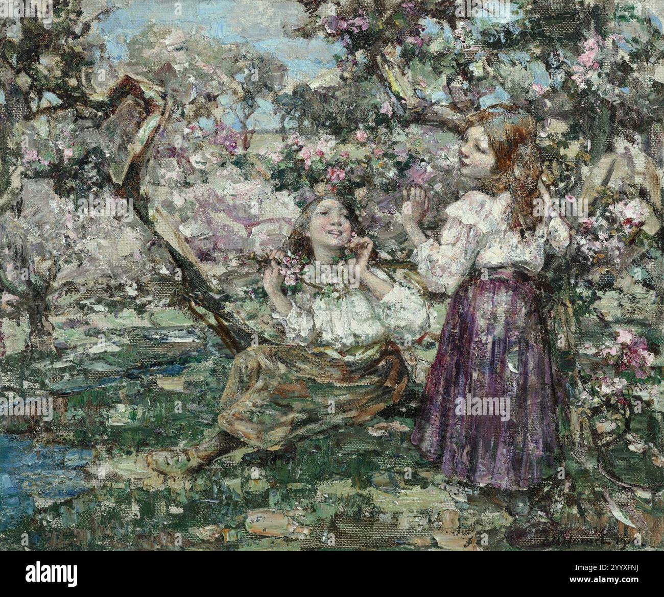 Edward atkinson hornel girls among the blossom2024 Stock Photo - Alamy