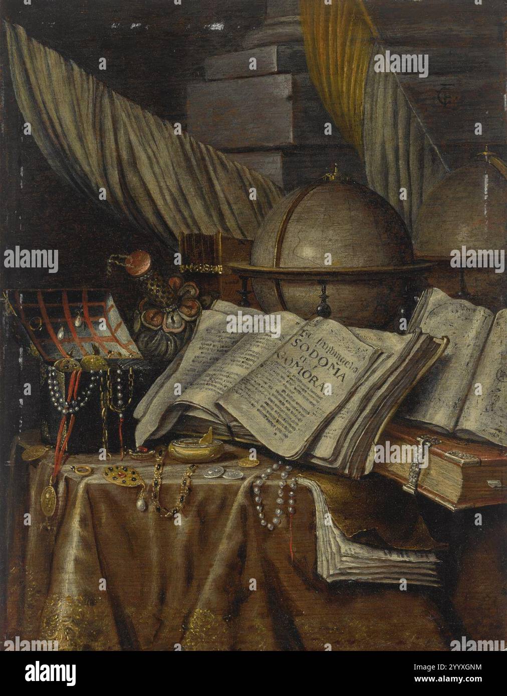 Edward Collier - A vanitas still life with a globe, books, and a box of ...