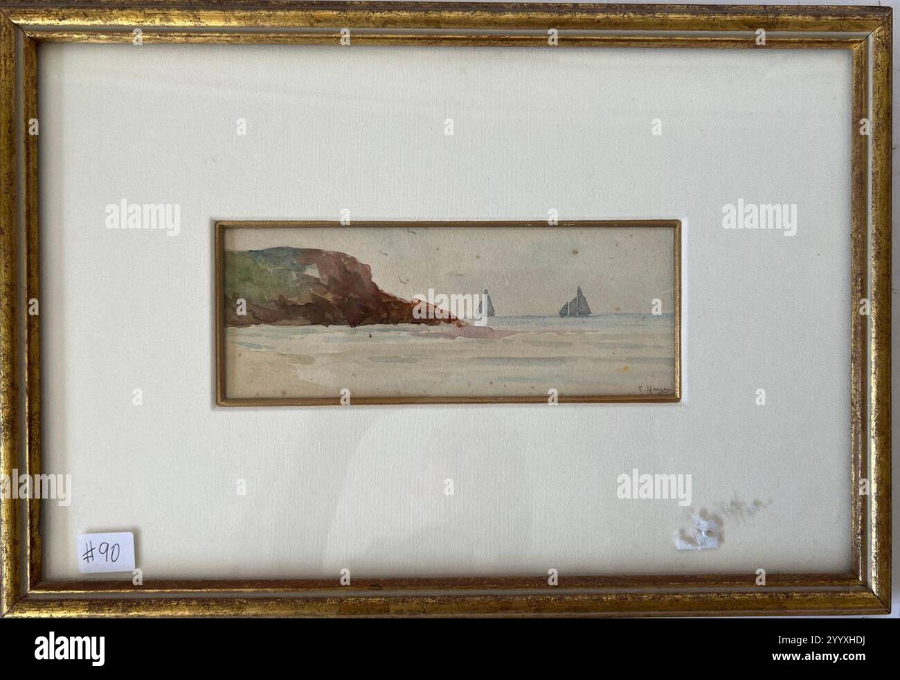 Edward Harvey - watercolor beach scene, 3 by 7 inches, signed lower ...