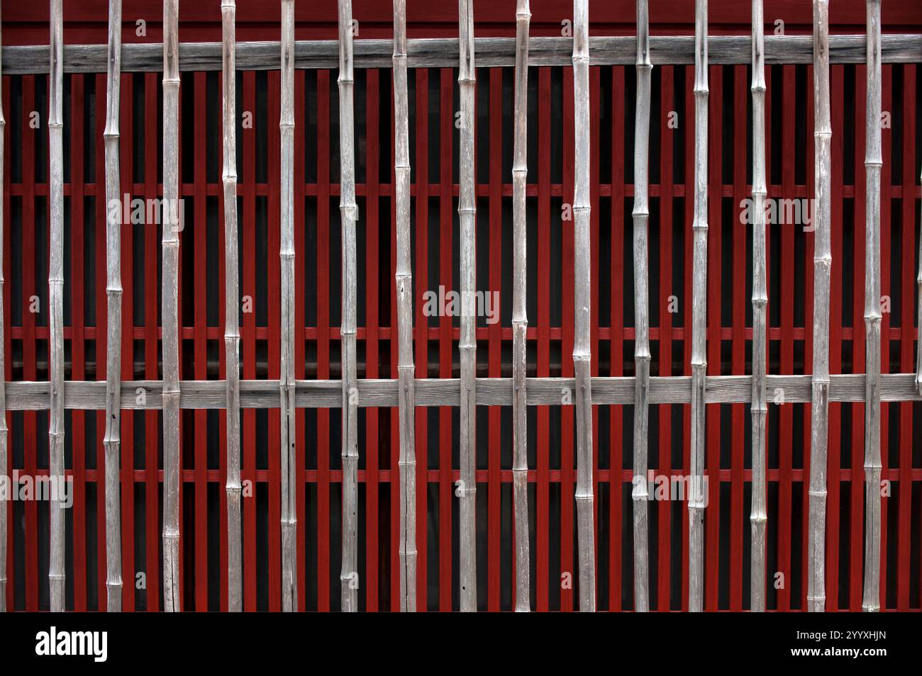 A combination of red architectural window lattice (Japanese koshi) and ...