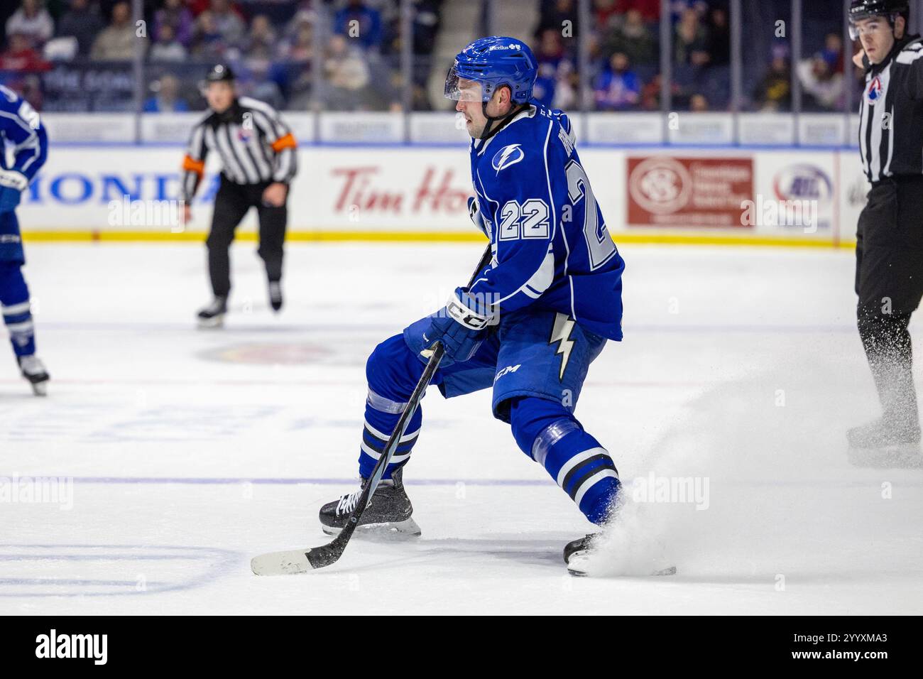 Rochester, New York, USA. 20th Dec, 2024. Syracuse Crunch forward Logan ...