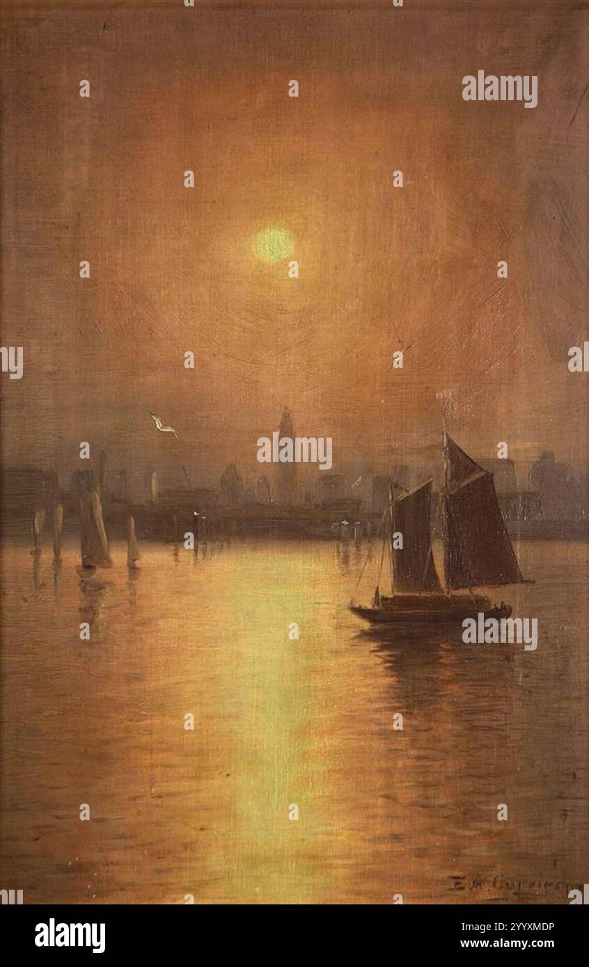 Edward Wilson Currier - , Ships at Sunset, 1907, oil on canvas, signed ...
