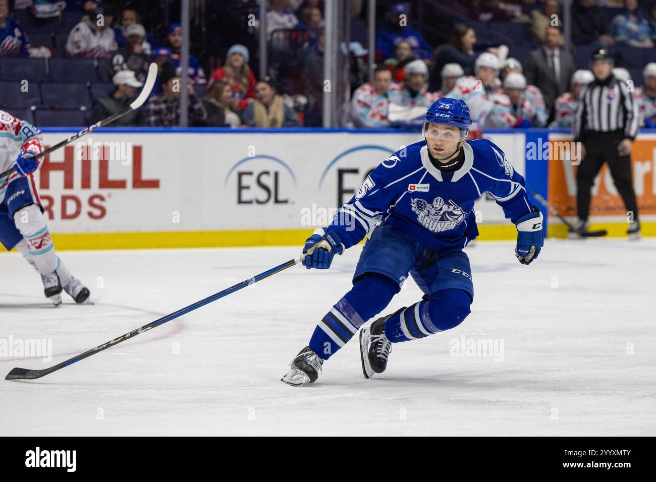 Rochester, New York, USA. 20th Dec, 2024. Syracuse Crunch forward Dylan ...