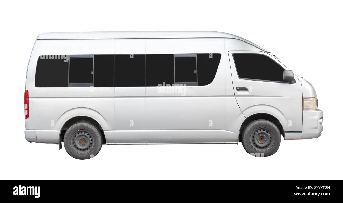Side view of white van car is isolated on white background with ...