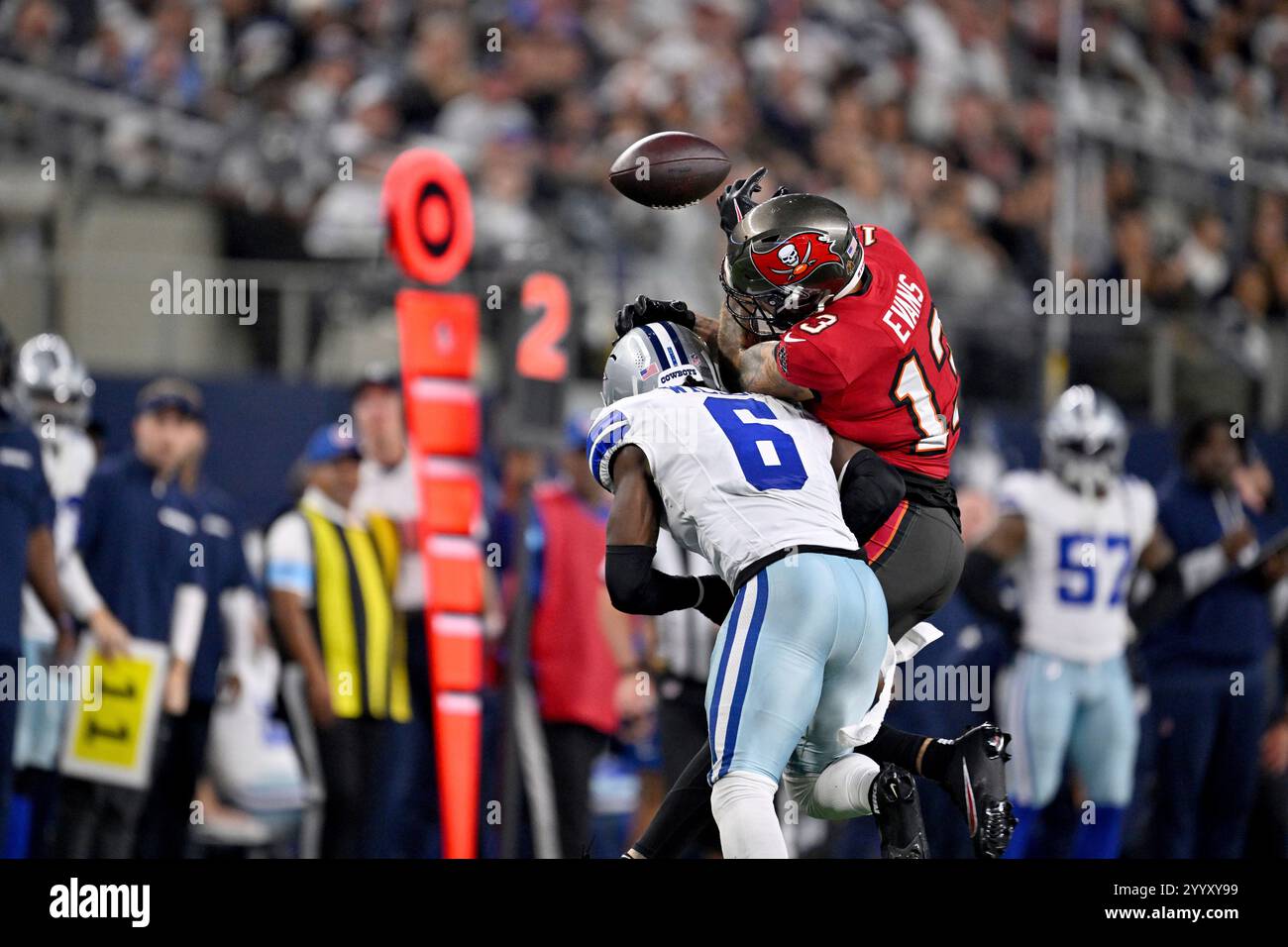 Dallas Cowboys safety Donovan Wilson (6) delivers a hit on Tampa Bay ...