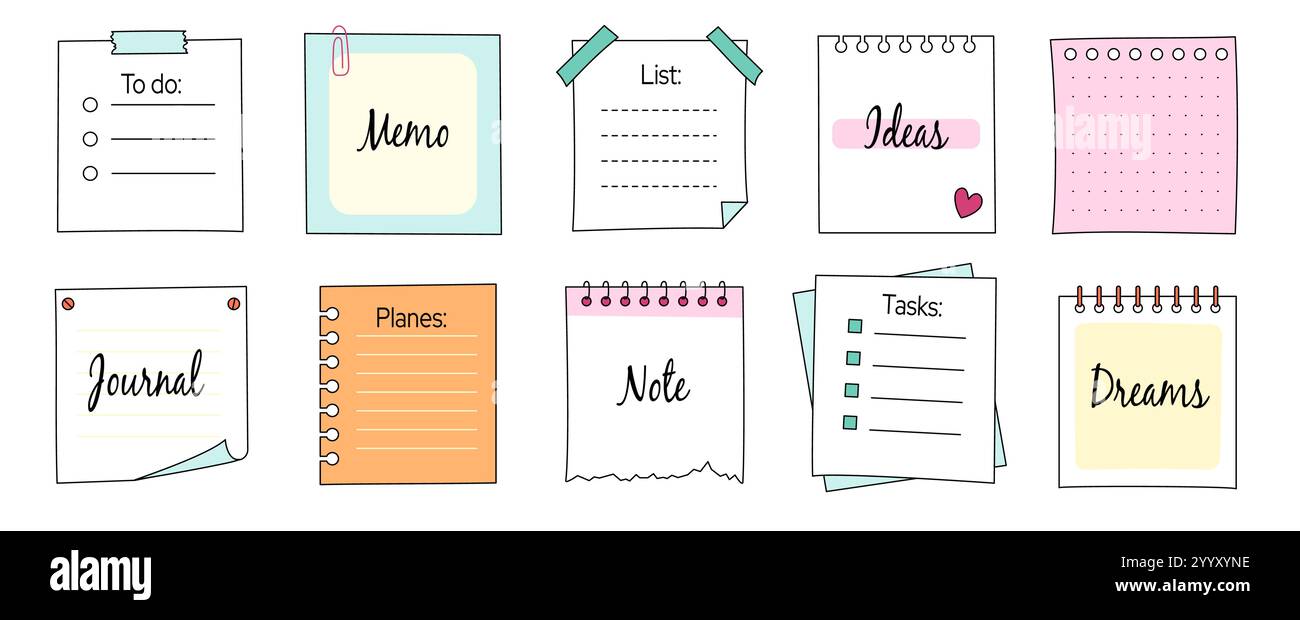 Memo frame note paper line cute planner sheet set. Notebook paper note ...