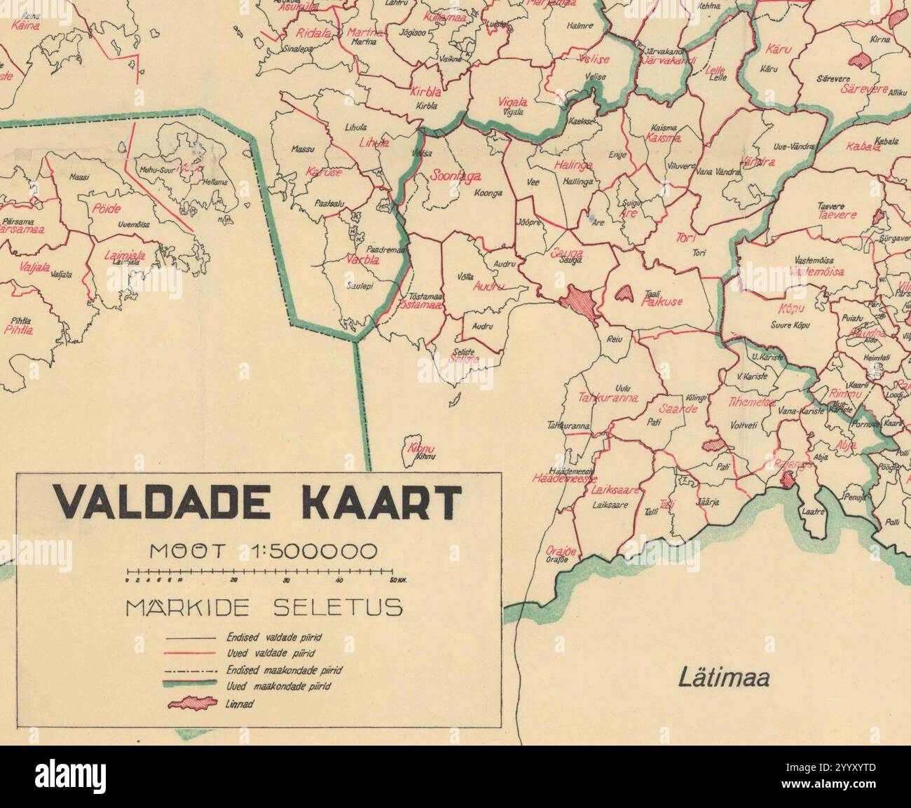 Eesti valdade kaart, 1939 reform – pärnumaa Stock Photo - Alamy