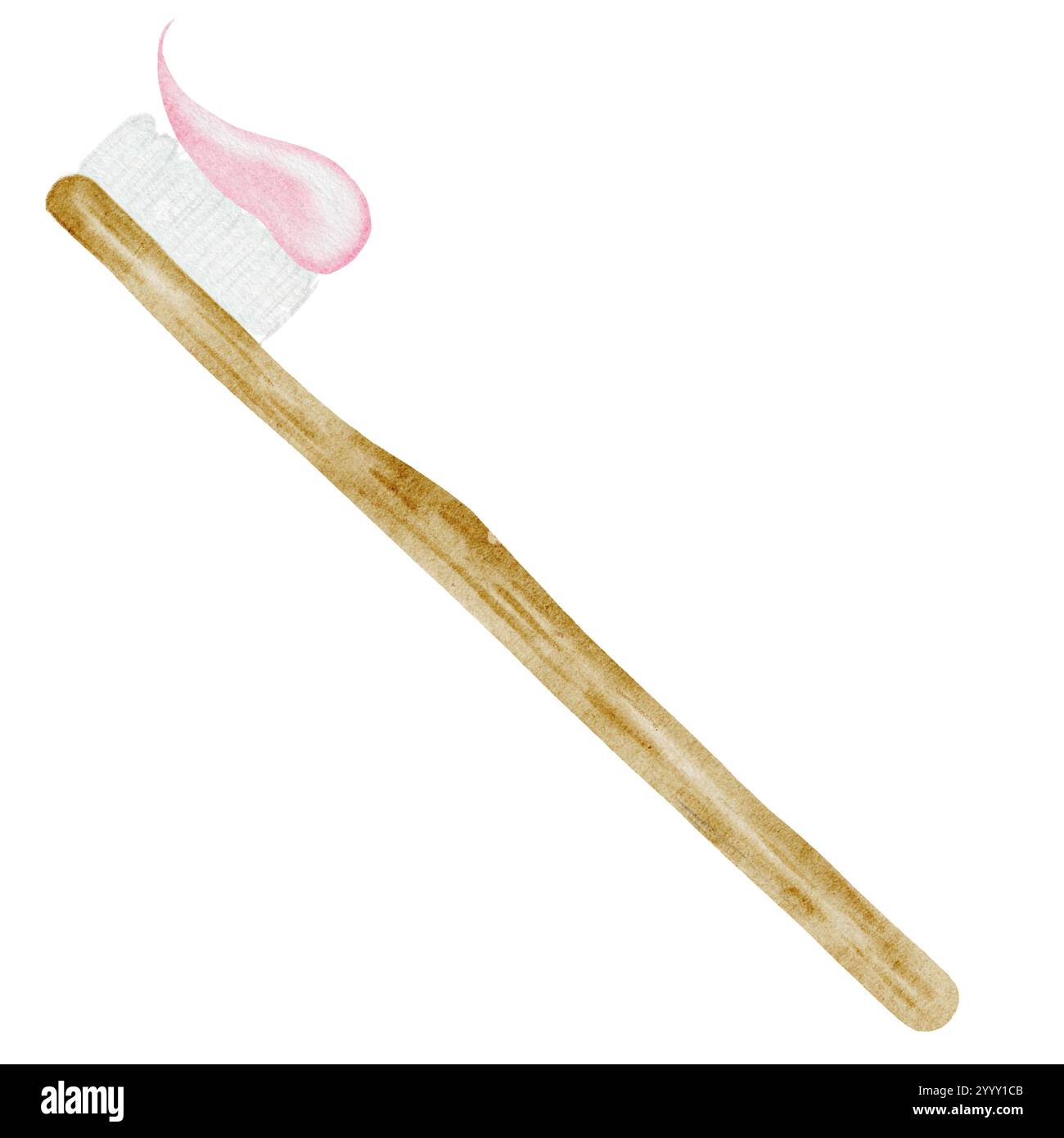 Toothbrush with paste watercolor. Hand drawing of oral hygiene items ...