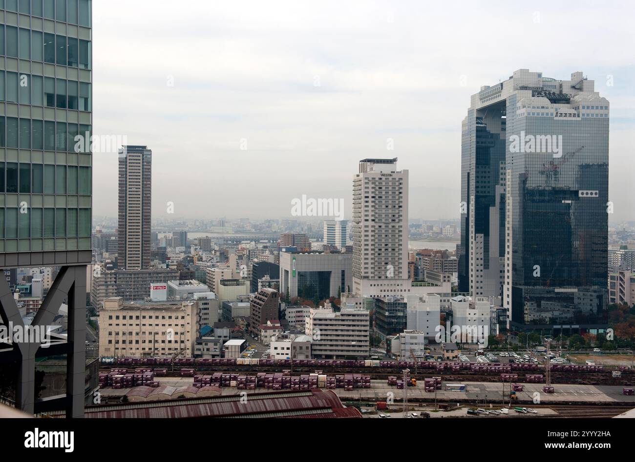View of the Shin Umeda Sky Building from the rooftop of West Japan ...