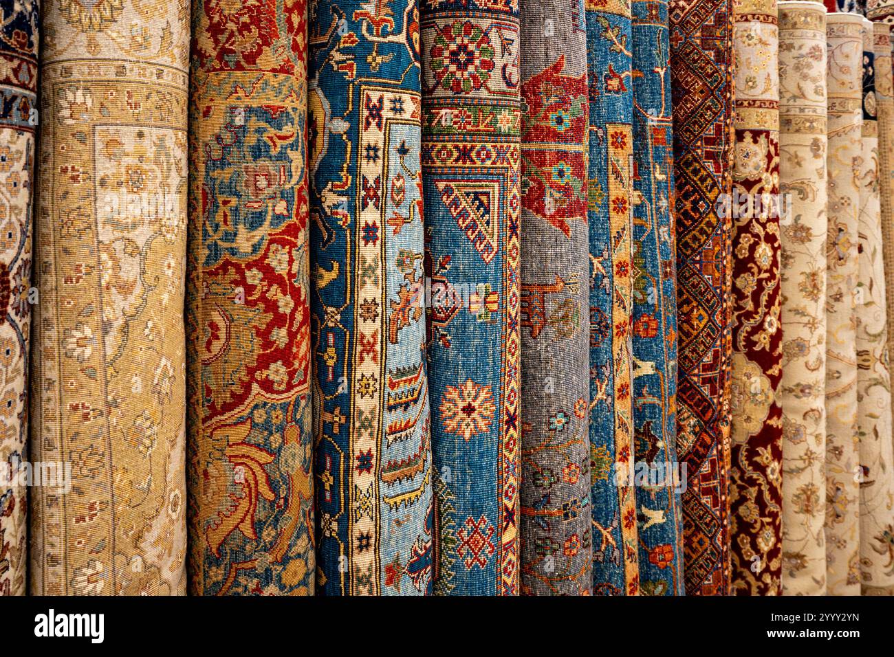 Selçuk, İzmir – TR – Oct 21, 2024 A vibrant display of rolled Turkish ...