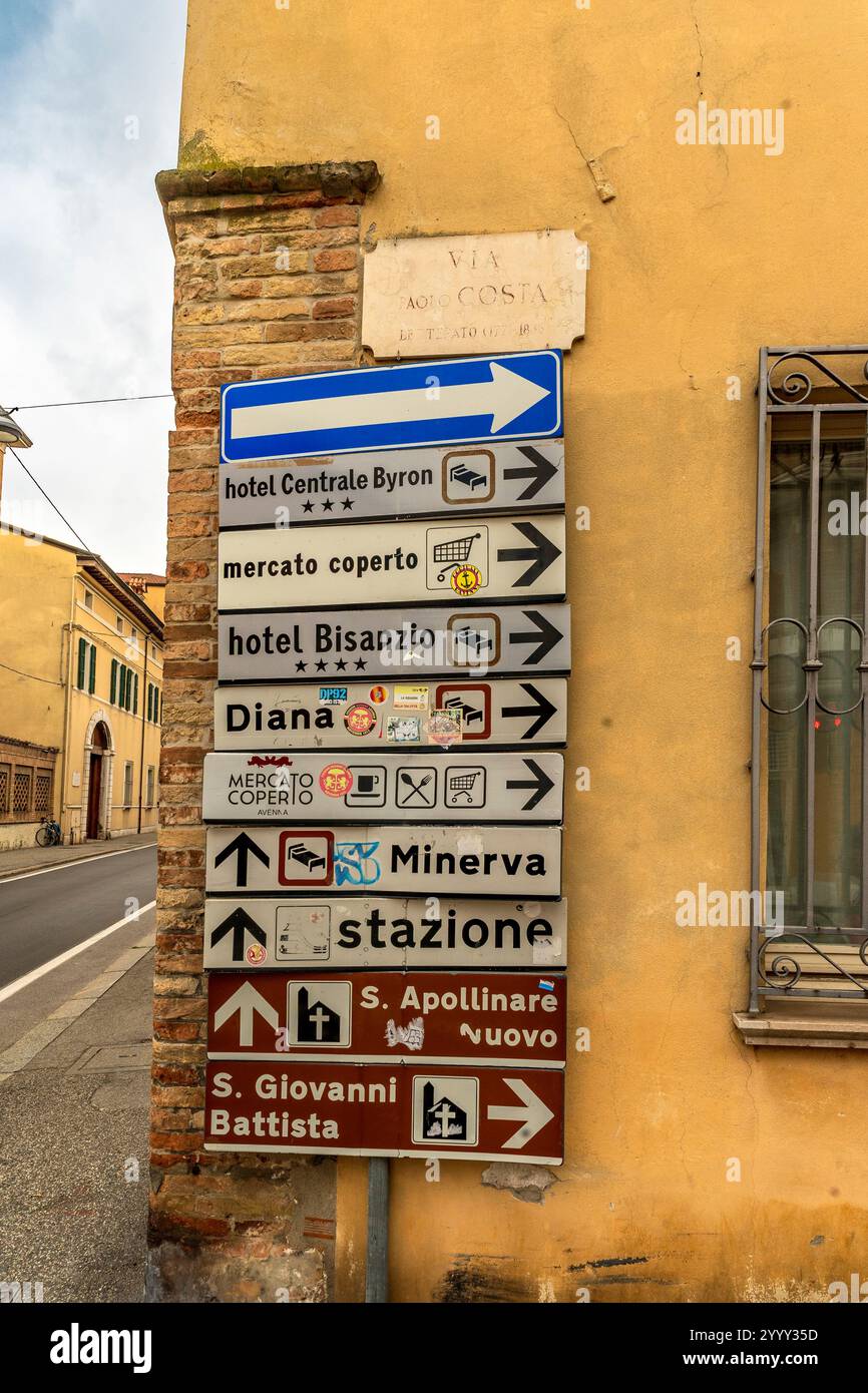 Ravenna – IT – Oct 16, 2024 An array of colorful directional signs ...