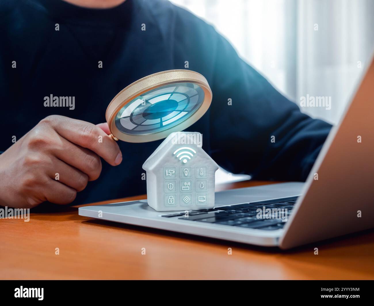 Smart home technology concept. Wifi icon and digital smart home ...