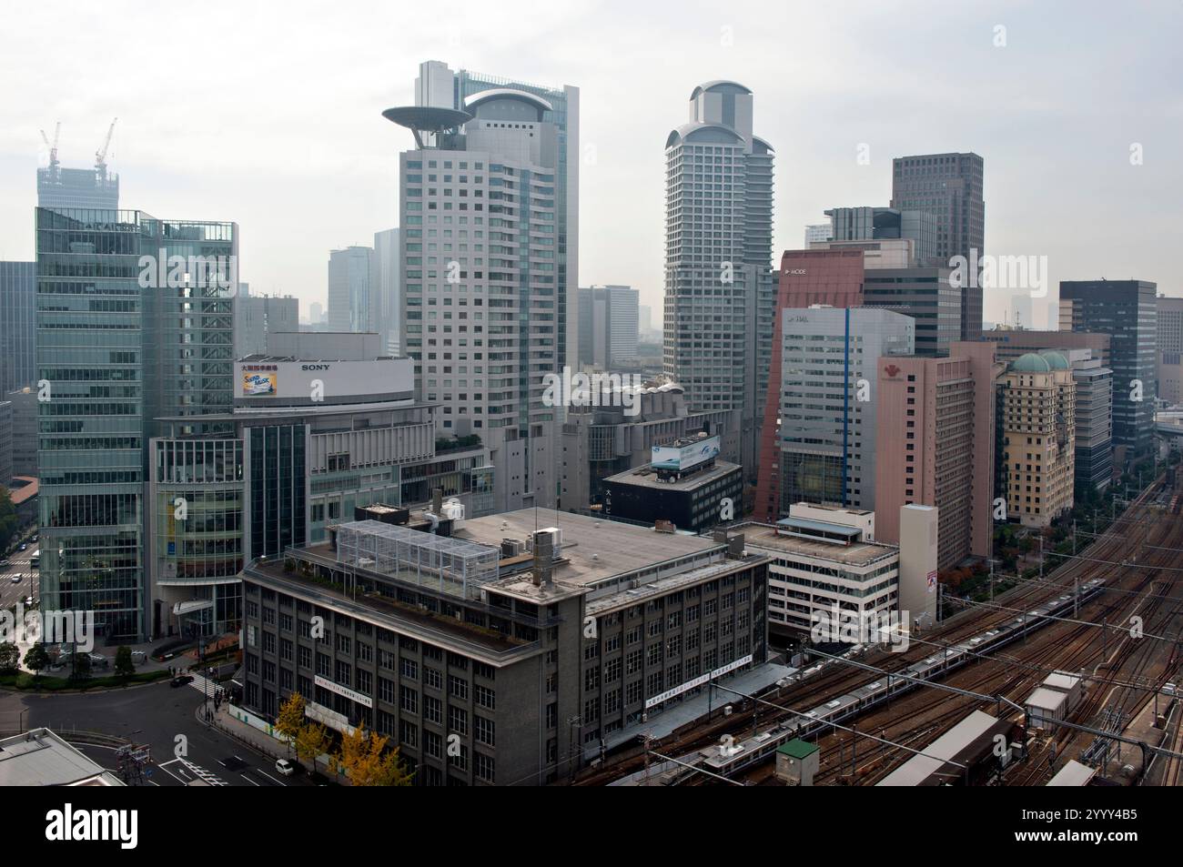 Aerial view of skyscrapers in the downtown Osaka Umeda commercial ...