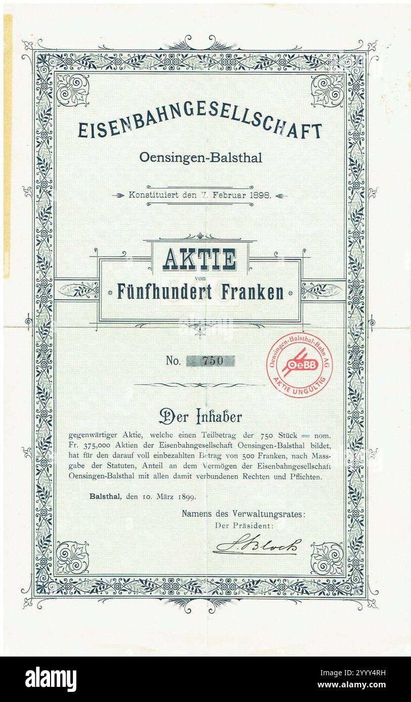 Eisenbahnges. Oensingen-Balsthal 1899 Stock Photo - Alamy