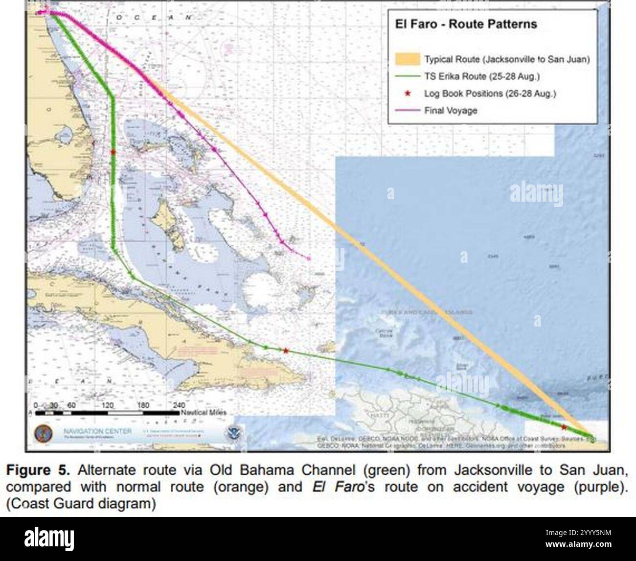 El Faro Alternate, Normal and Accident Routes Jacksonville to San Juan ...