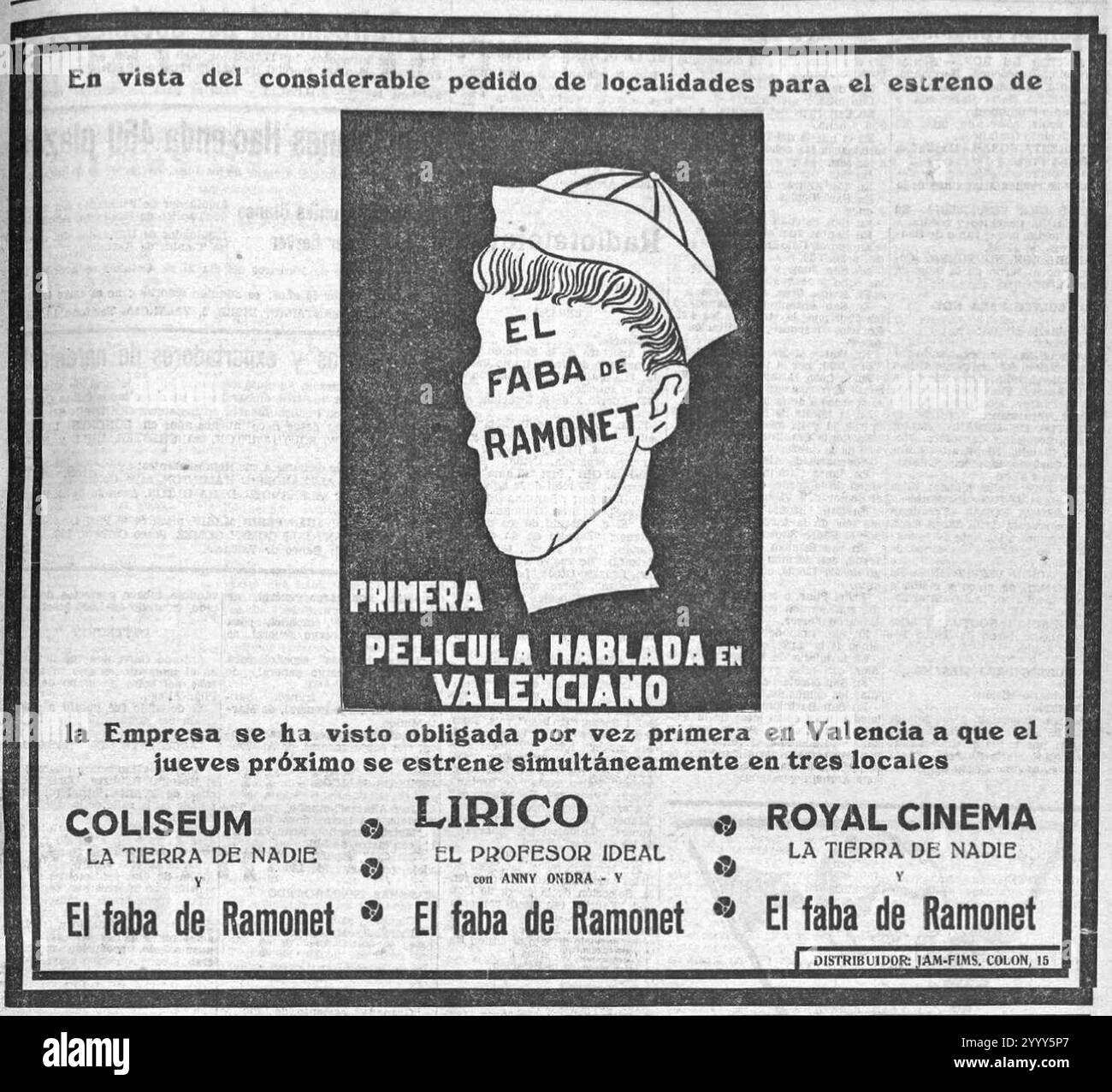 El Faba de Ramonet - Las Provincias - 7 de novembre del 1933 Stock ...