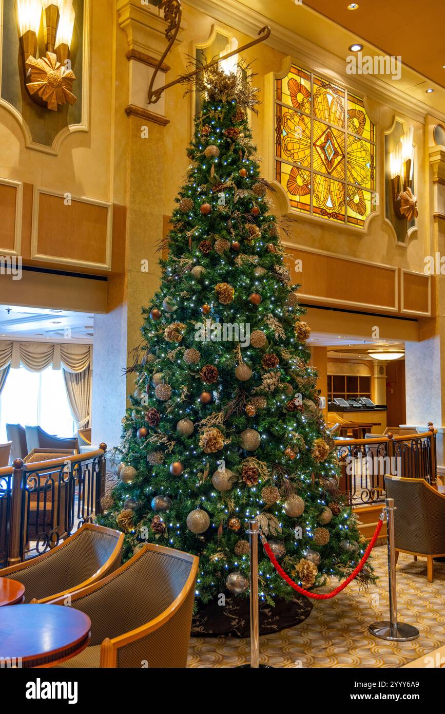 Christmas on board Cunard Queen Elizabeth cruise ship, Christmas tree ...