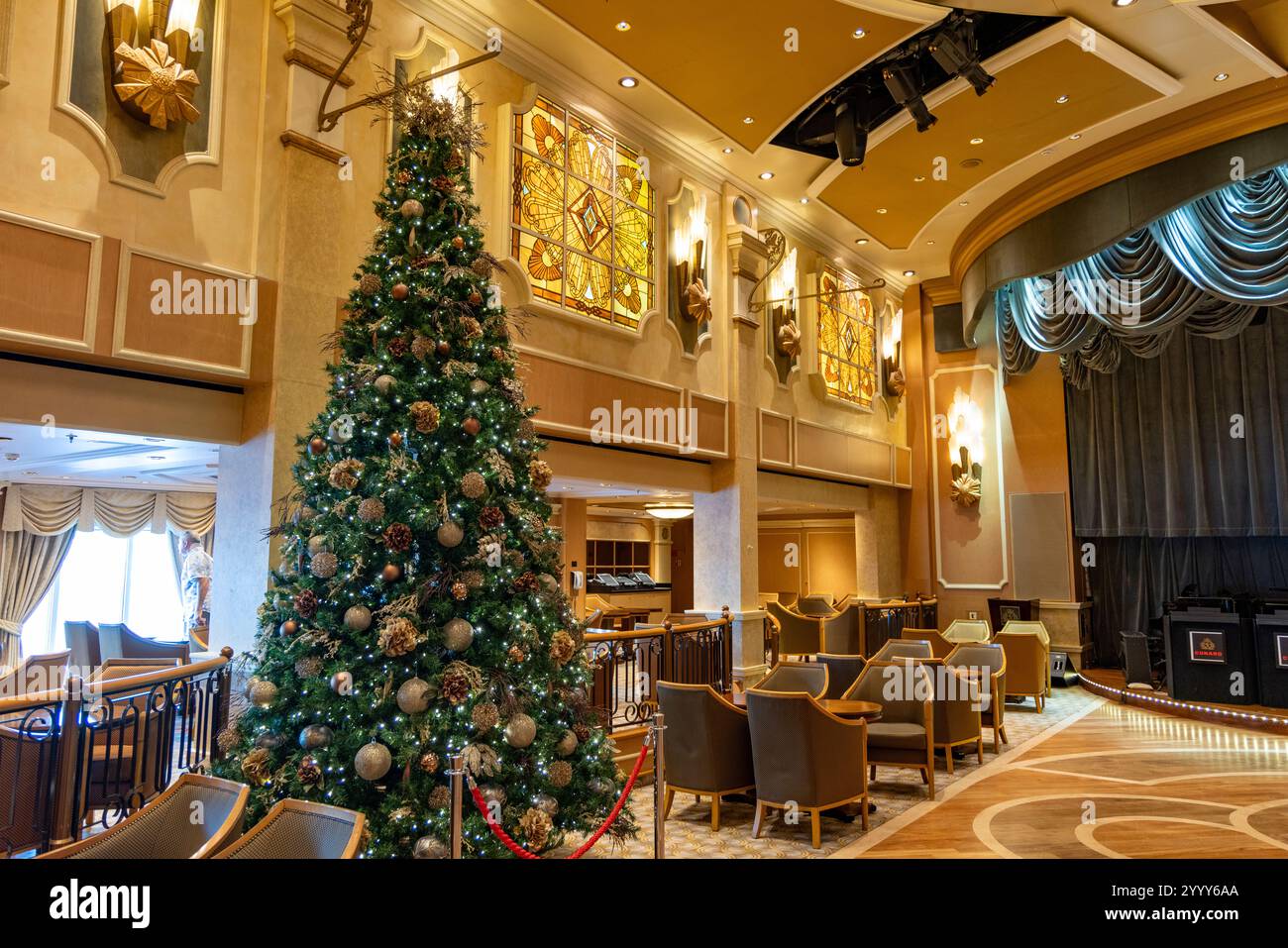 Christmas on board Cunard Queen Elizabeth cruise ship, Christmas tree ...
