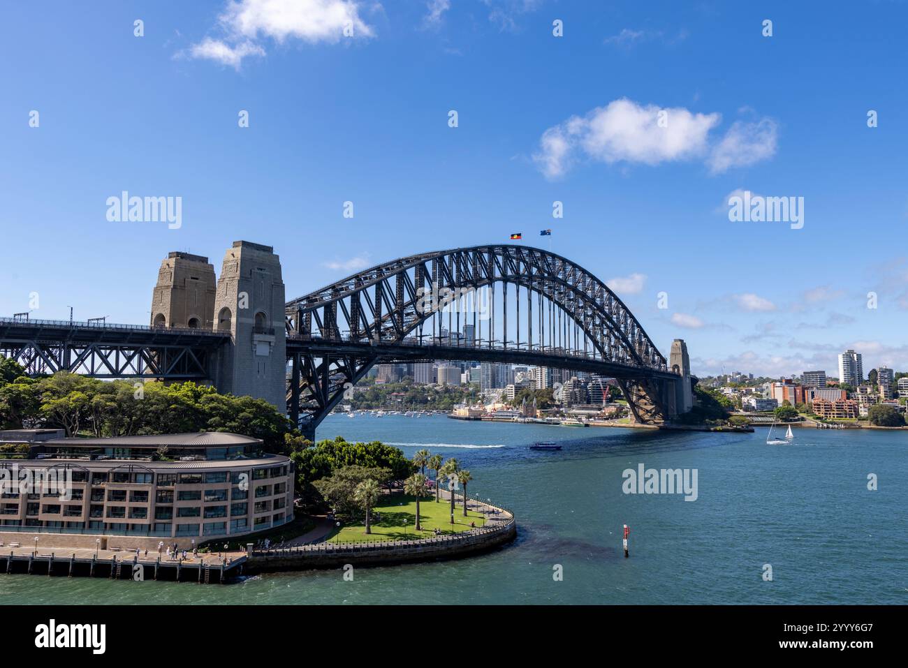 Sydney Harbour bridge structure spanning Sydney harbour with views of ...