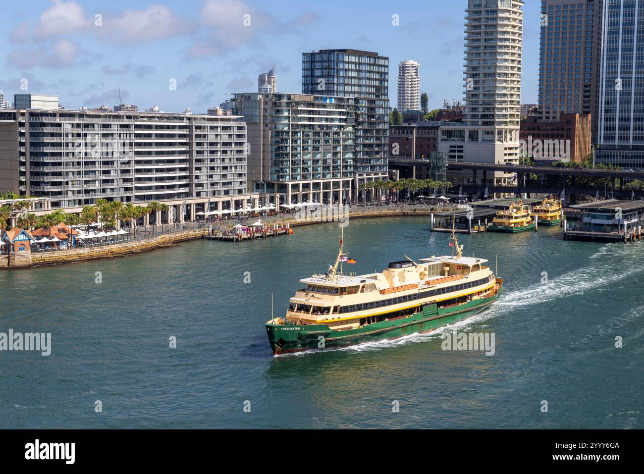 Sydney ferry the MV Freshwater leaves Circular Quay Sydney on its route ...