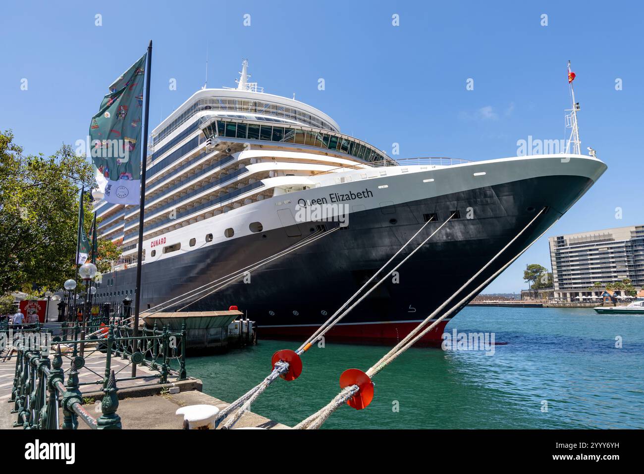 Cunard MS Queen Elizabeth cruise ship moored at Overseas Passenger ...
