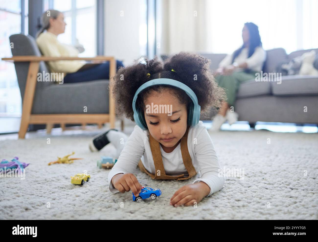 Therapy, headphones and counseling with kid and mother for child ...