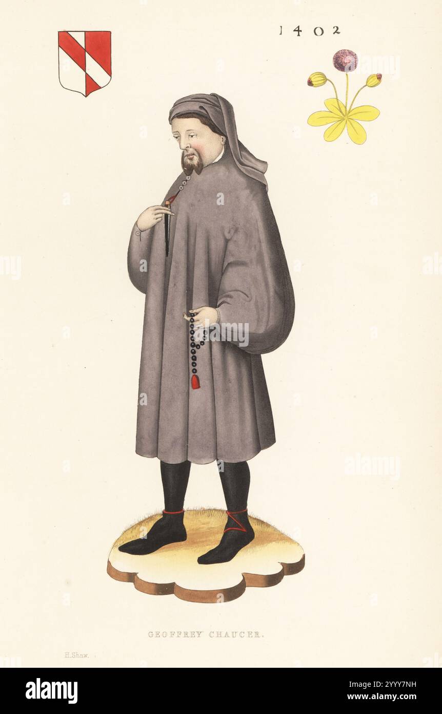 Portrait of Geoffrey Chaucer, English poet, author of the Canterbury ...