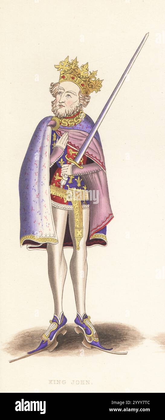 King John of England, 1166-1216. In jeweled crown, mantle, armorial ...