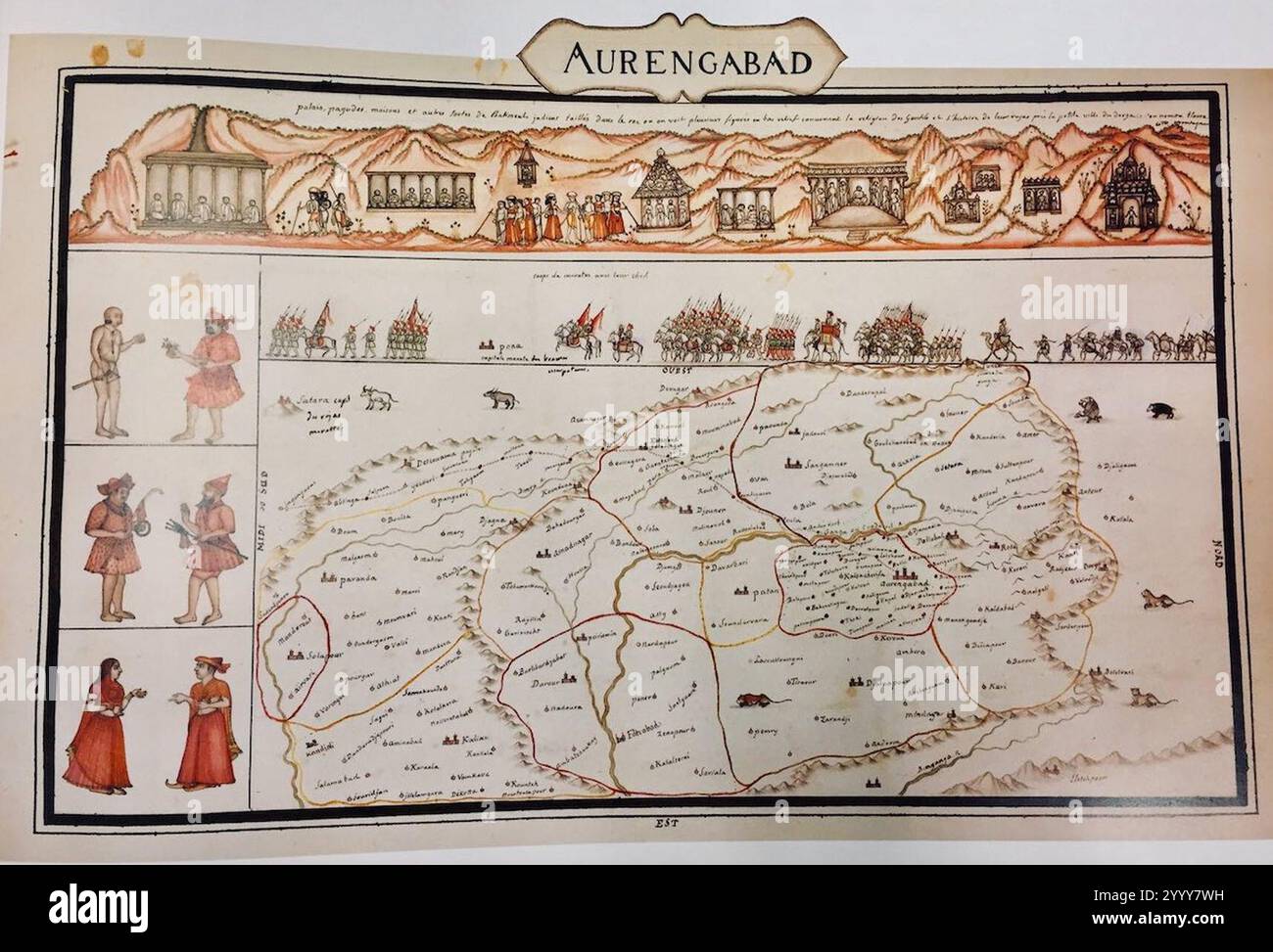Elaborately illustrated map of the Aurangabad Subah of the Mughal ...