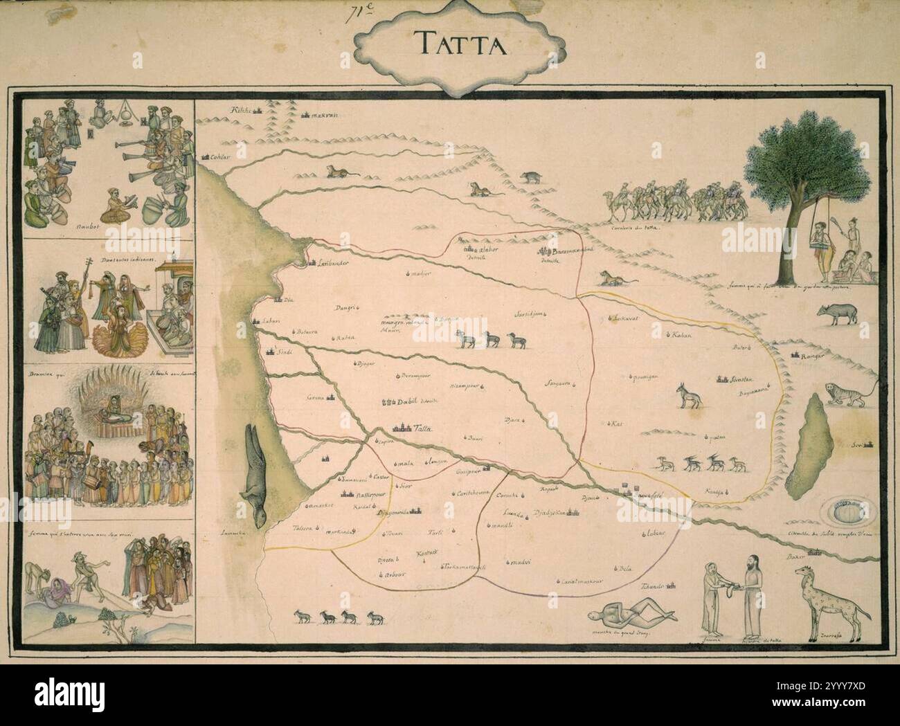 Elaborately illustrated map of the Thatta Subah of the Mughal Empire ...