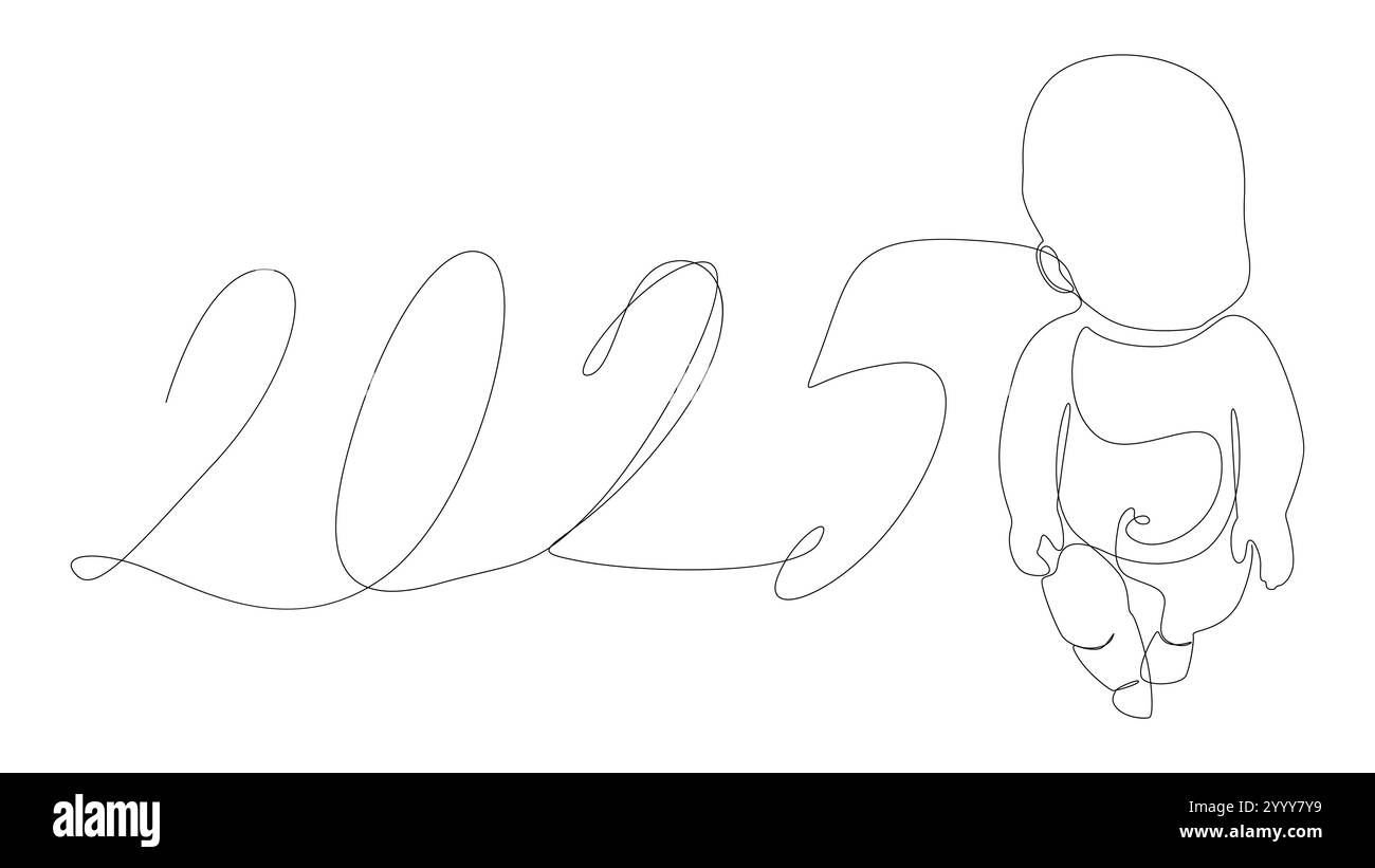 One continuous line of Baby with number 2025. Thin Line Illustration ...