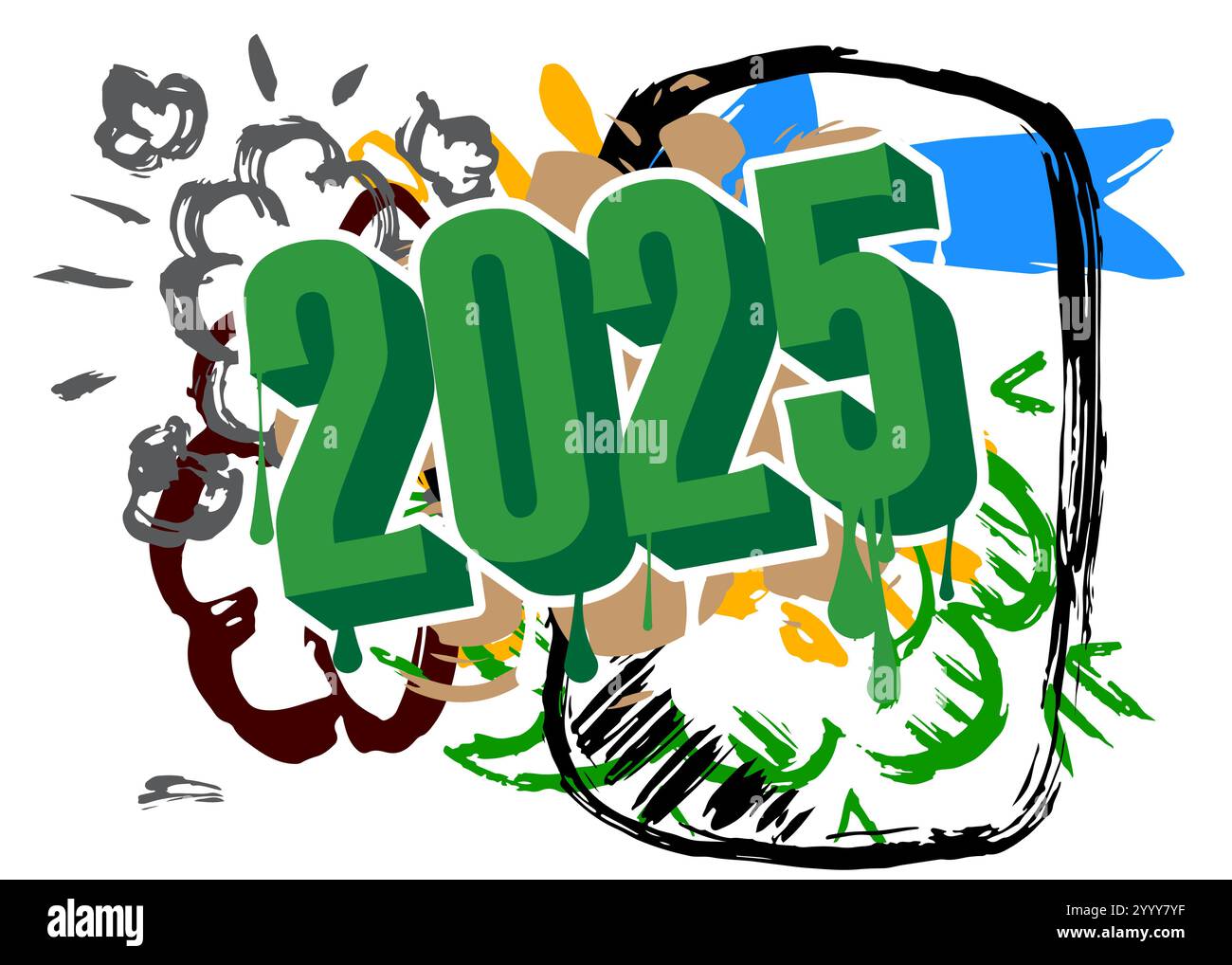 2025 Graffiti tag. Abstract modern street art decoration performed in ...