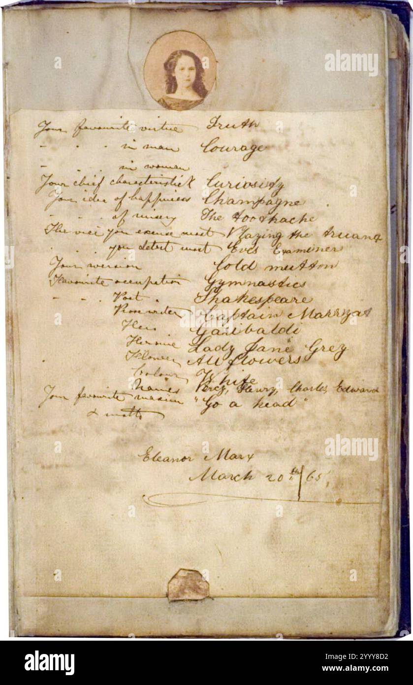 Eleanor Marx's Confession questionnaire from Jenny Marx's Album RGASPI ...