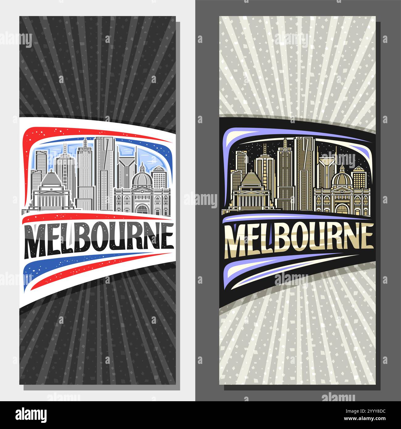 Vector vertical layouts for Melbourne, decorative ticket with line ...