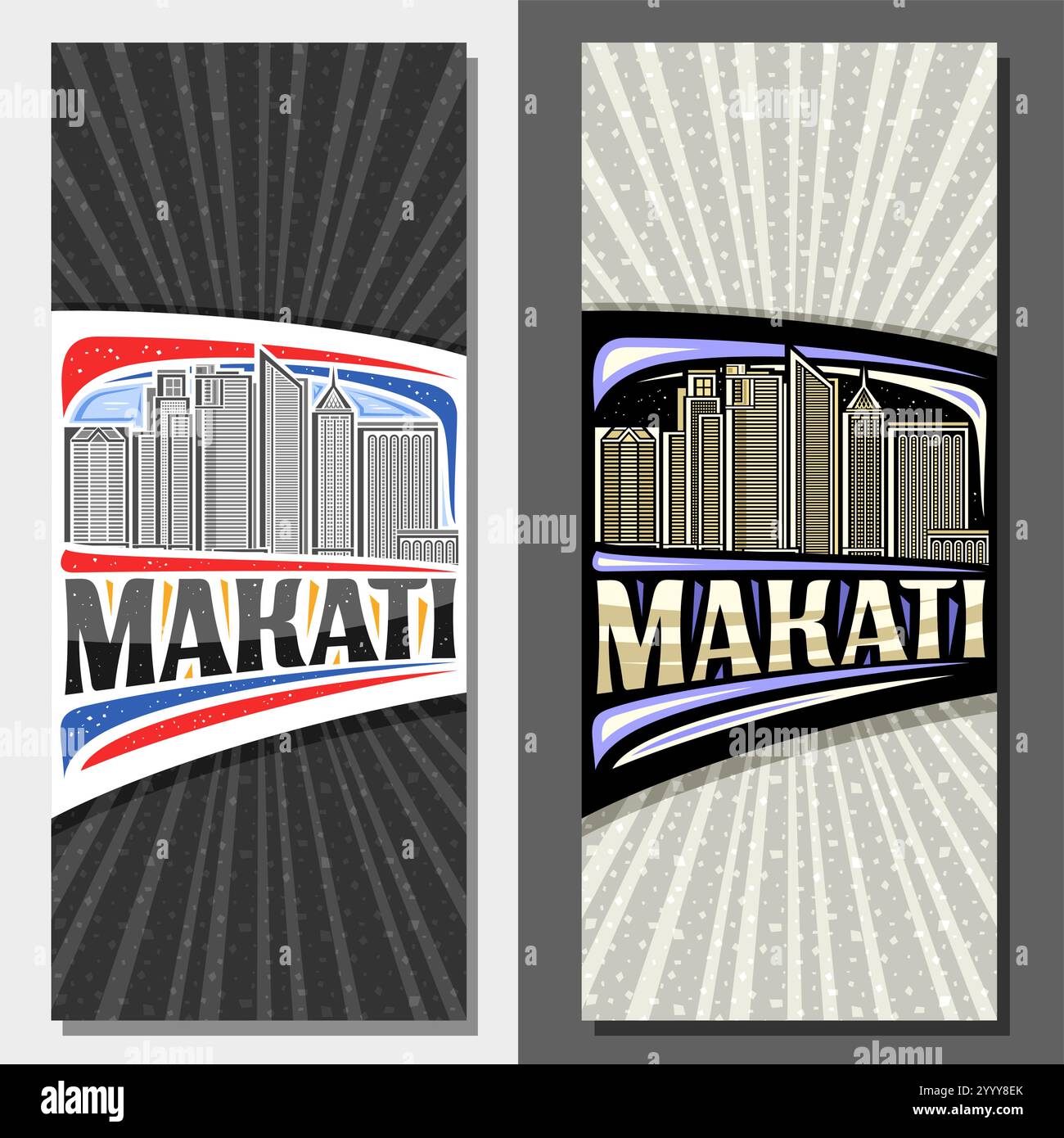 Vector vertical layouts for Makati, decorative ticket with line ...