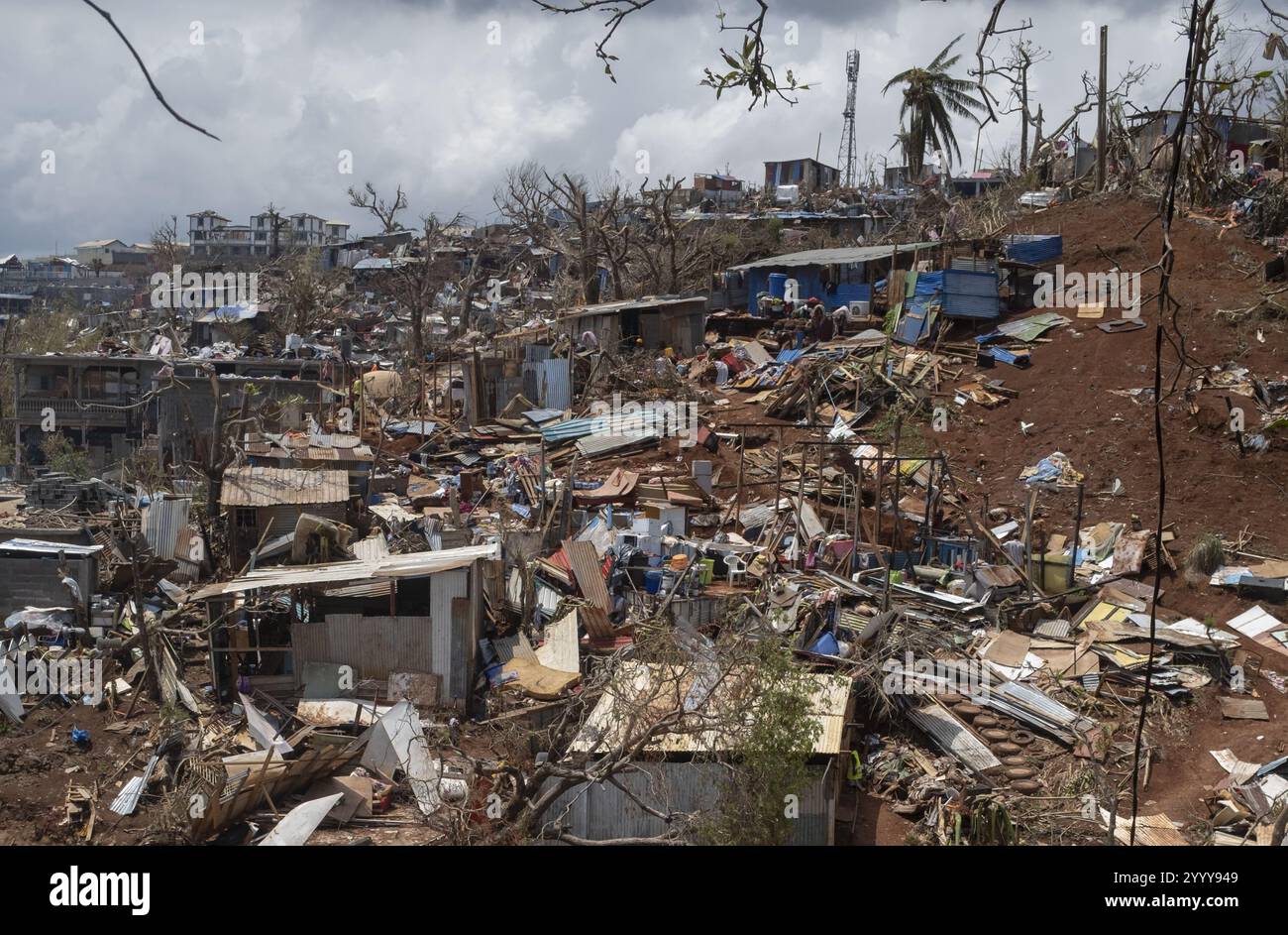 Damaged homes are seen in the slum of Cavani in the heights of ...