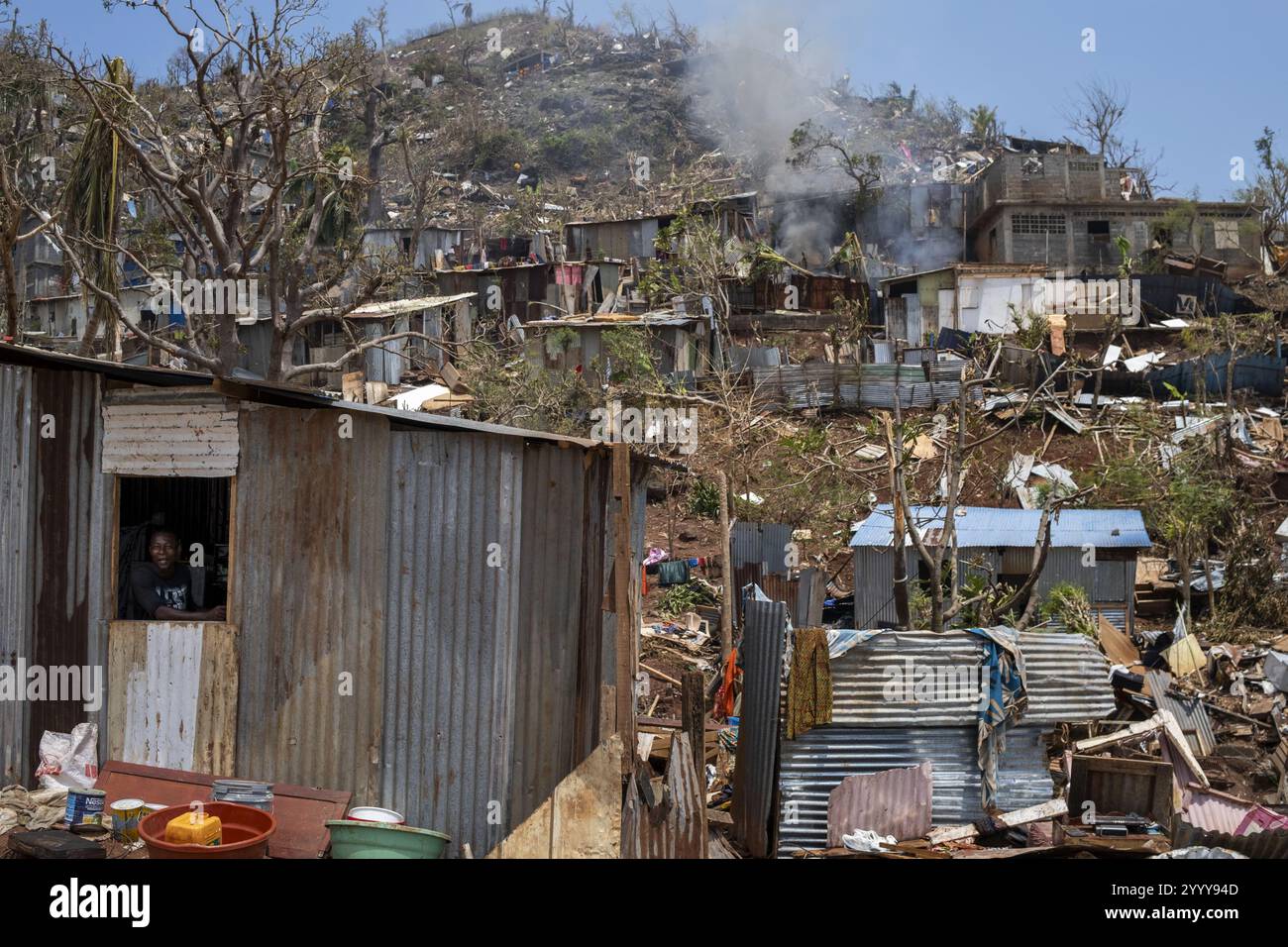 Damaged homes are seen in the slum of Cavani in the heights of ...