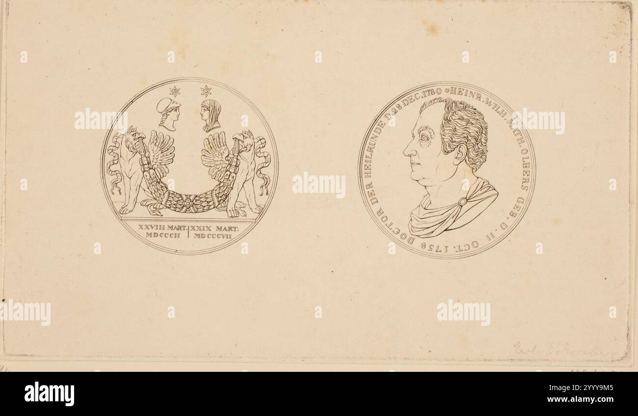 Erling Eckersberg, Medalje over astronom Heinrich Wilhelm Olbers Stock ...