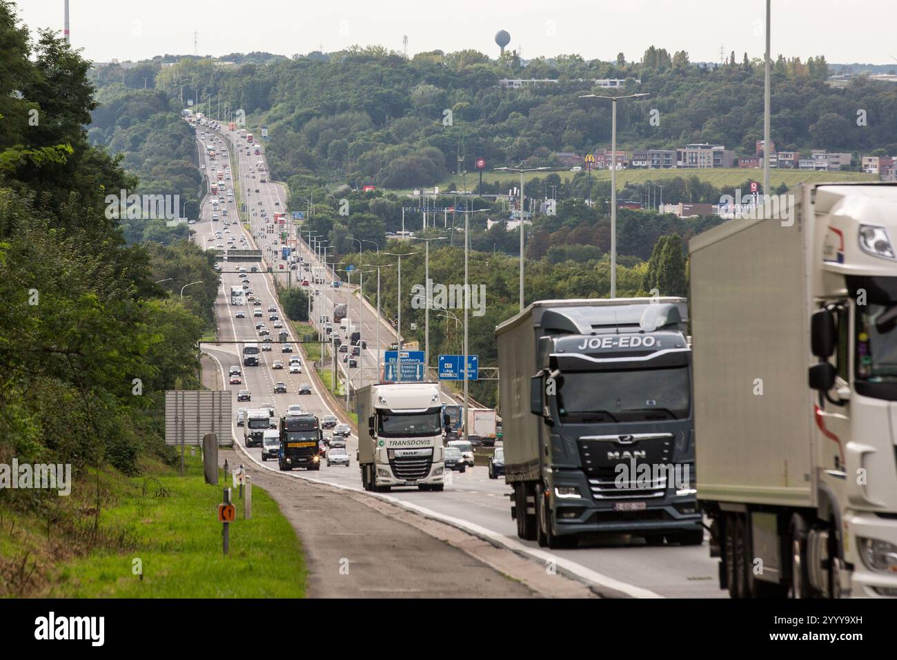 General view of a crowded section of the A3 motorway in Blegny. The ...