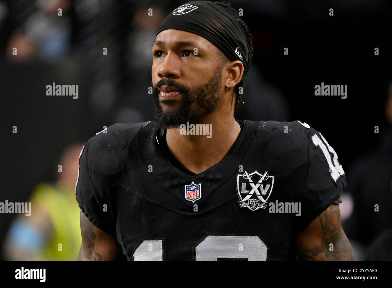 Las Vegas Raiders cornerback Jack Jones (18) looks on during an NFL ...