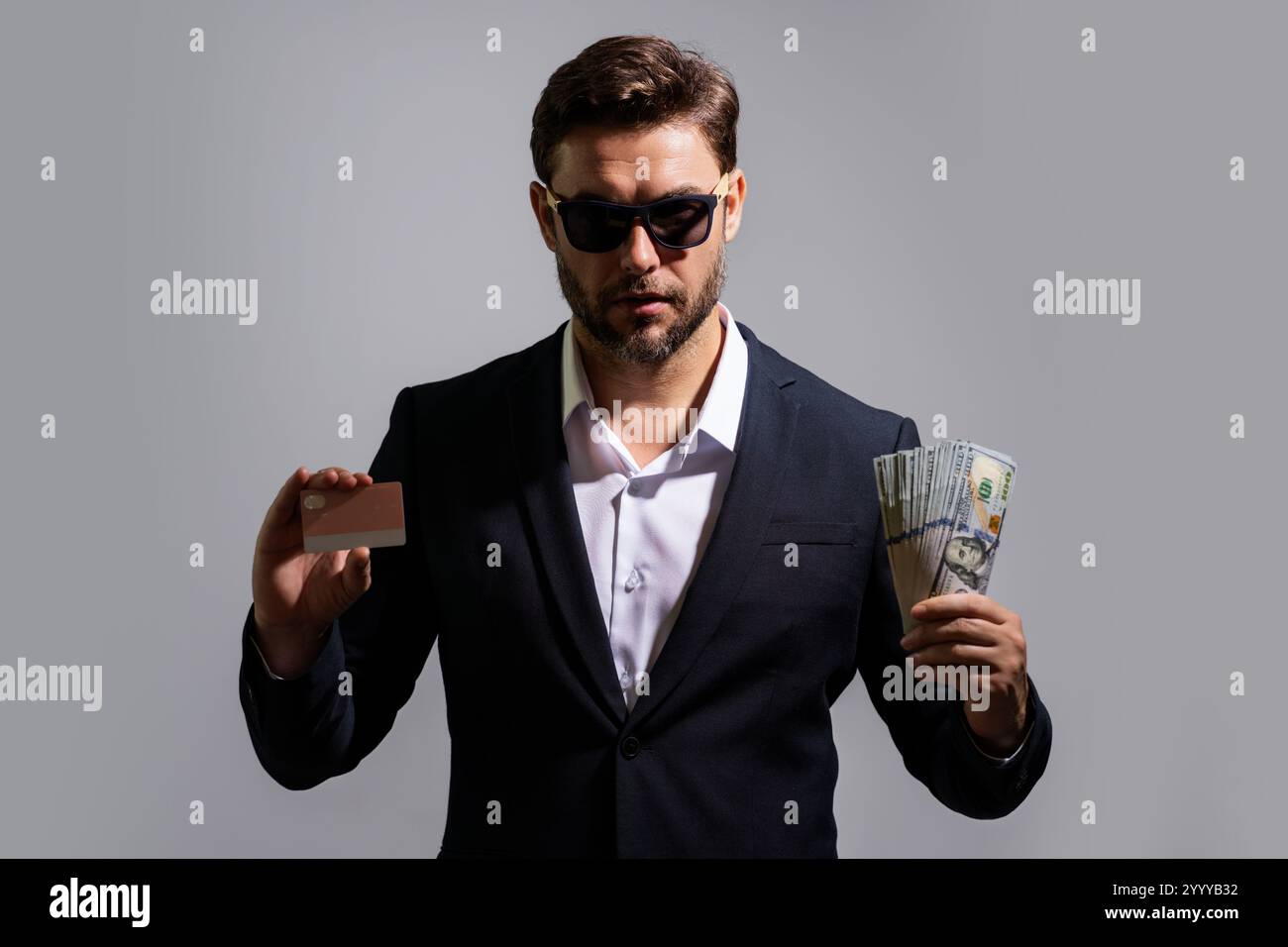 Business man with money banknotes. Male entrepreneur with dollar bills ...
