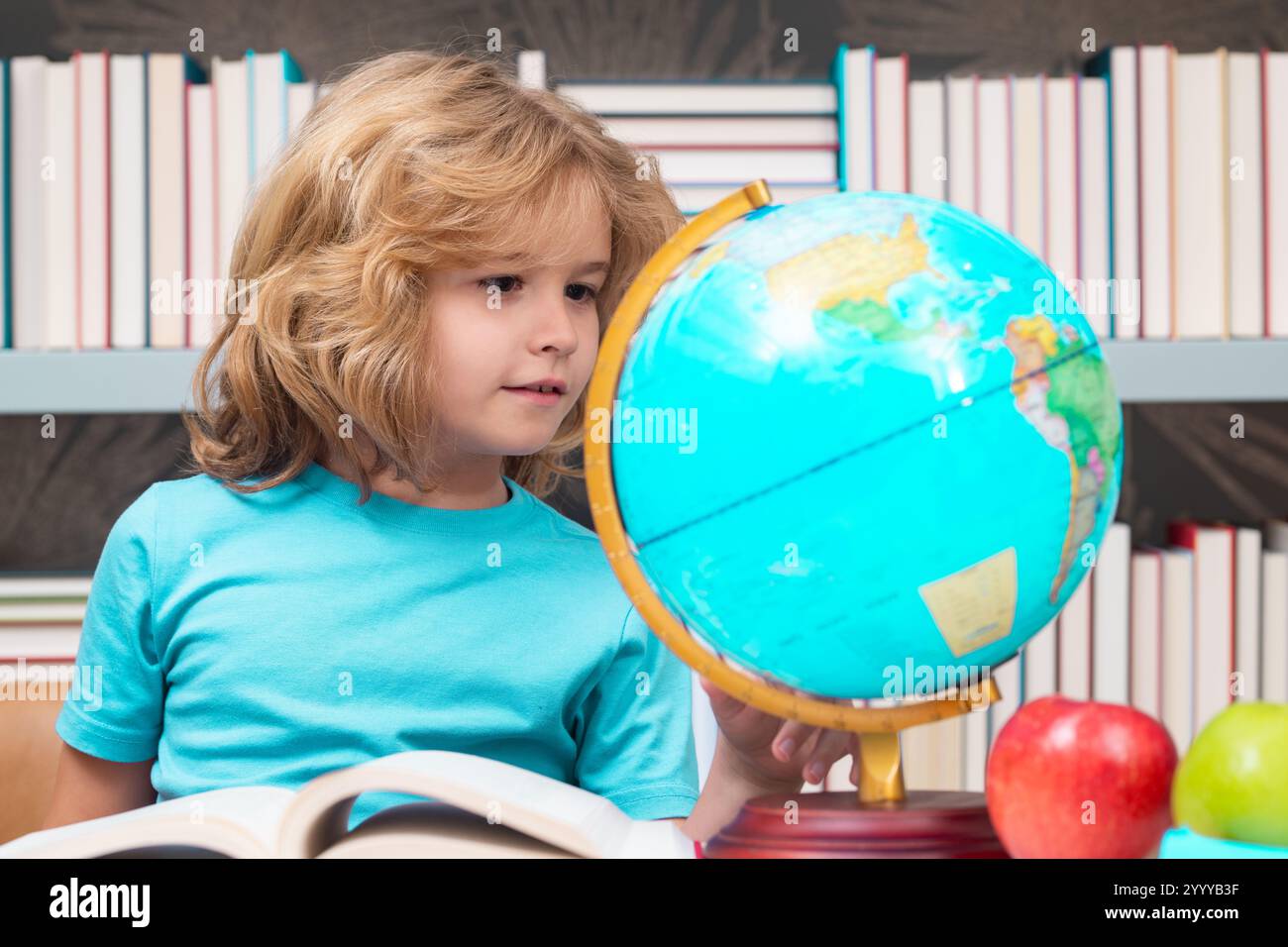 School kid student learning, study language or literature at school ...
