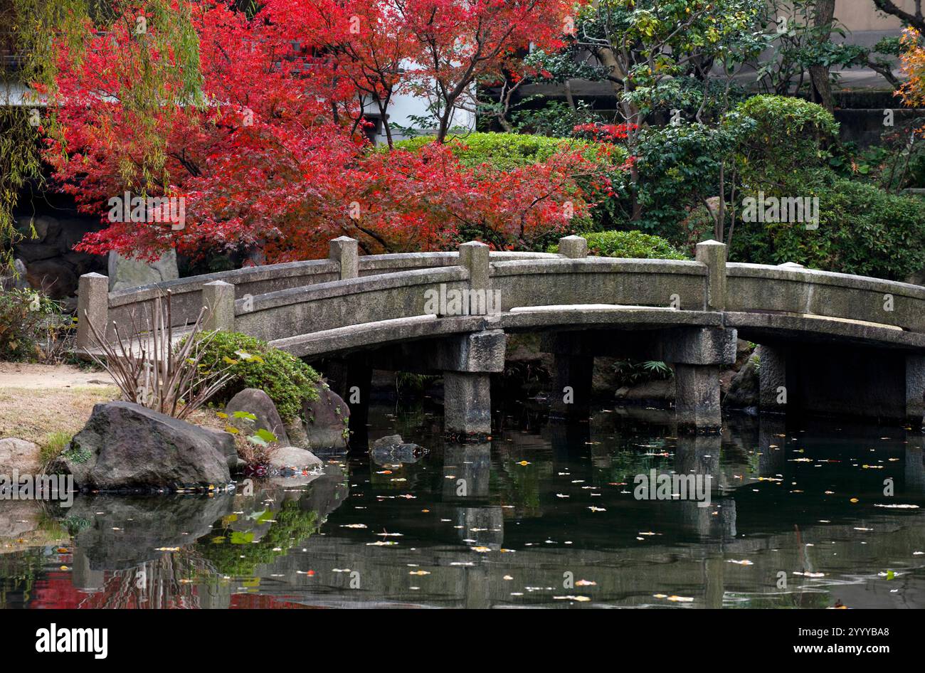 Arched stone bridge at the Shitennoji Temple Gokuraku-jodo Japanese ...