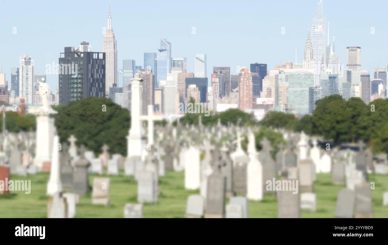 New York City Calvary cemetery in Queens, USA. Manhattan Midtown urban ...